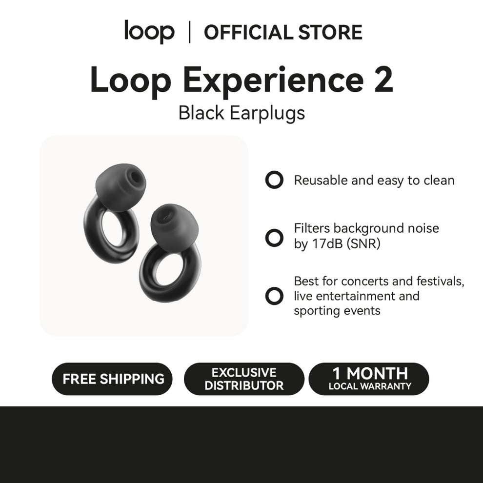 LOOP Experience 2 Black Noise Reducing Earplugs (-17dB) for Concerts ...